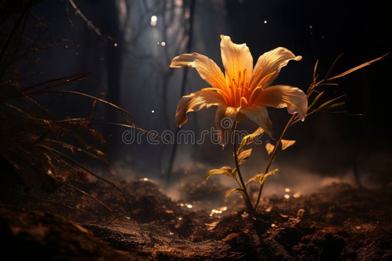 An Image of a Flower in a Dark Forest Stock Illustration - Illustration ...