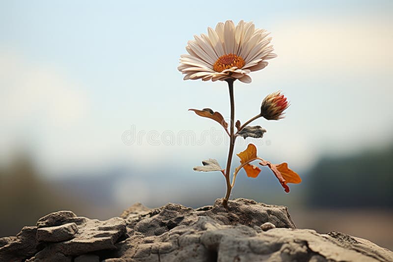 An Image of a Flower Growing Out of a Rock Stock Illustration ...