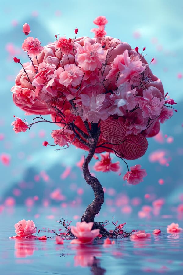 Image of Flowering Tree with Pink Flowers is Depicted Upside Down with ...