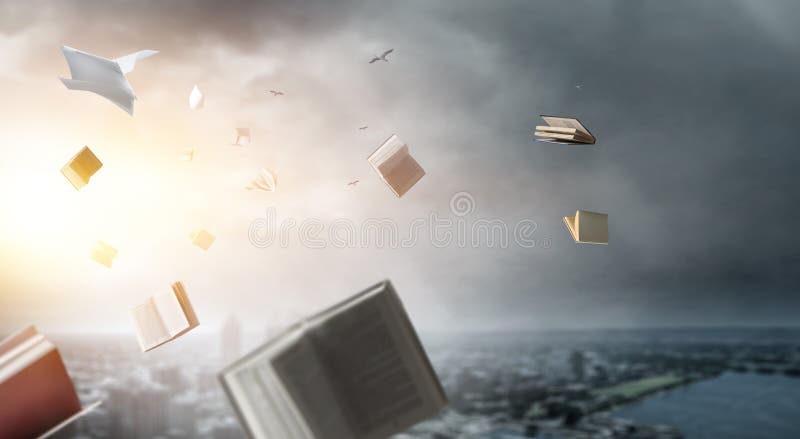 Image of Flying Books . Mixed Media Stock Illustration - Illustration ...