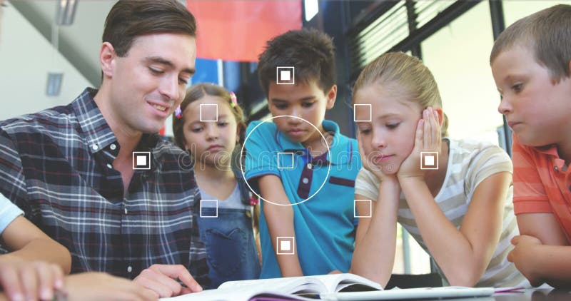 Image of Focus Over Diverse Pupils and Male Teacher Learning at School ...