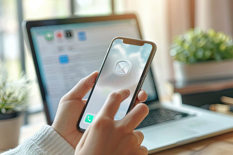 A Person Holds a Cell Phone with Email Icon on Screen Stock ...