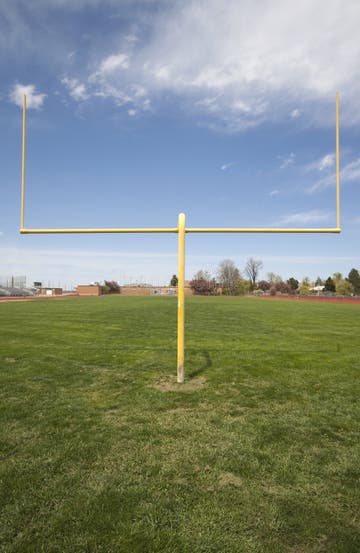 Image of Football Goal Post with Grass and Blue Stock Image - Image of ...