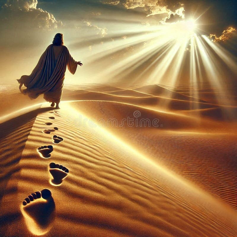 Image of Footprints of the Lord Walking Towards the Light. Stock ...