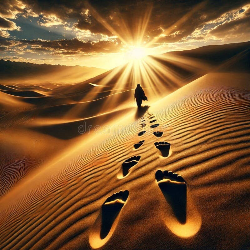 Image of Footprints of the Lord Walking Towards the Light. Stock ...