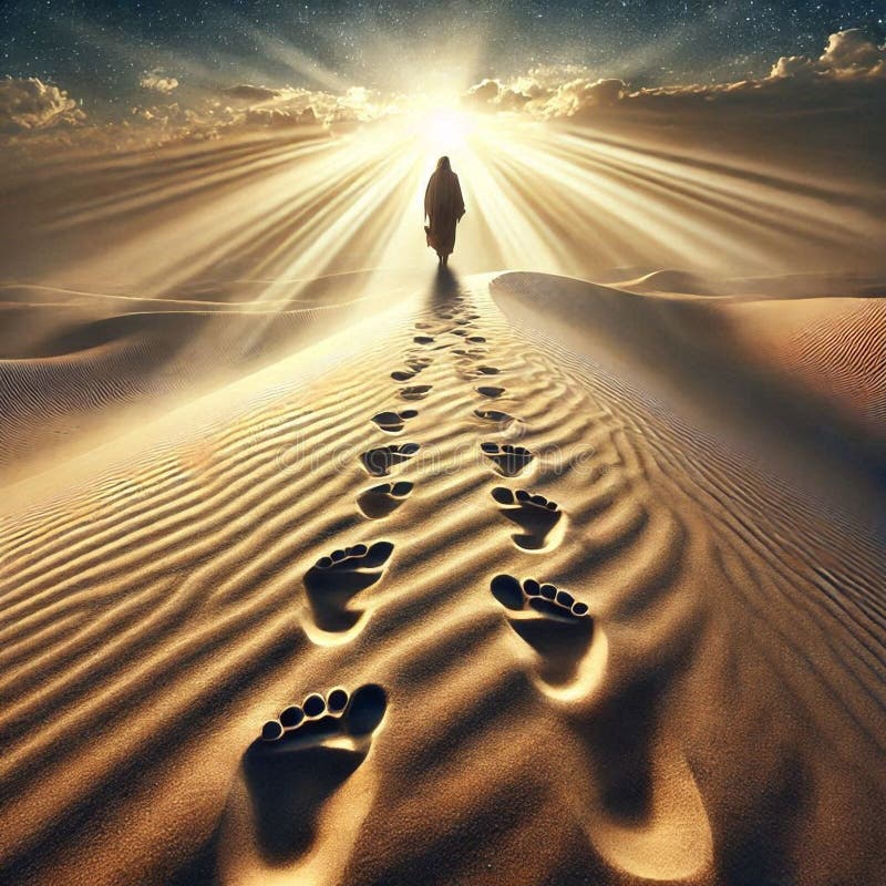 Image of Footprints of the Lord Walking Towards the Light. Stock ...