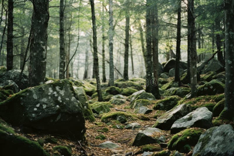 An Image of a Forest with Rocks and Trees Stock Illustration ...