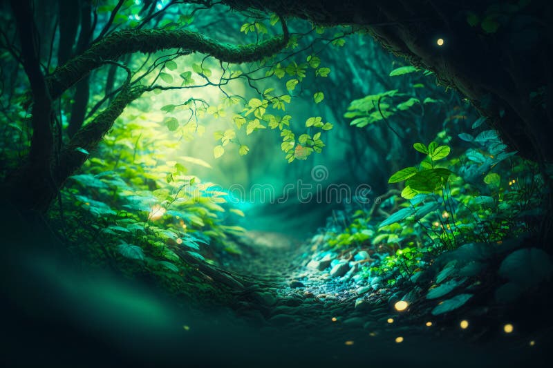 Image of Forest Scene with Path Leading To Light at the End of the ...