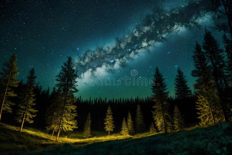 Image of Forest and Starry Night Sky Stock Image - Image of forest ...