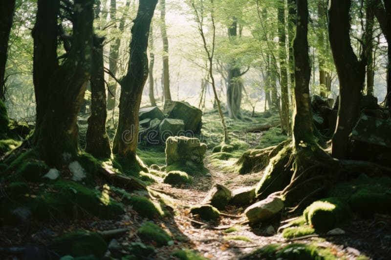 An Image of a Forest with Trees and Rocks Stock Illustration ...