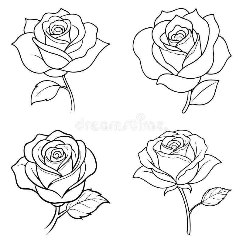 Four Black and White Outline Roses. AI-Generated Stock Vector ...