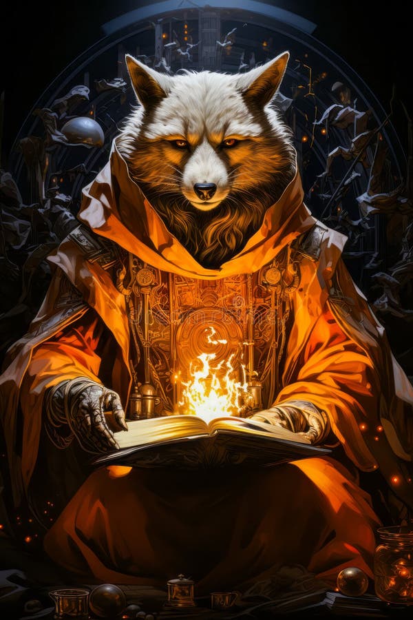 Image of Fox Dressed As Wizard Reading Book. Generative AI Stock ...