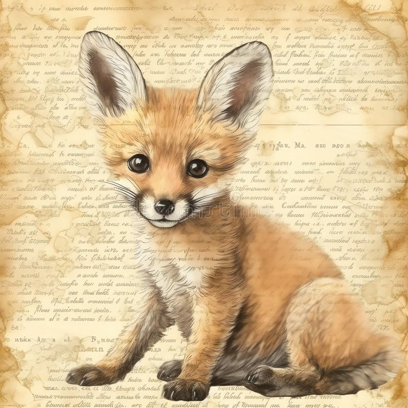 Fox Old Paper, Vintage Digital Paper Stock Illustration - Illustration ...