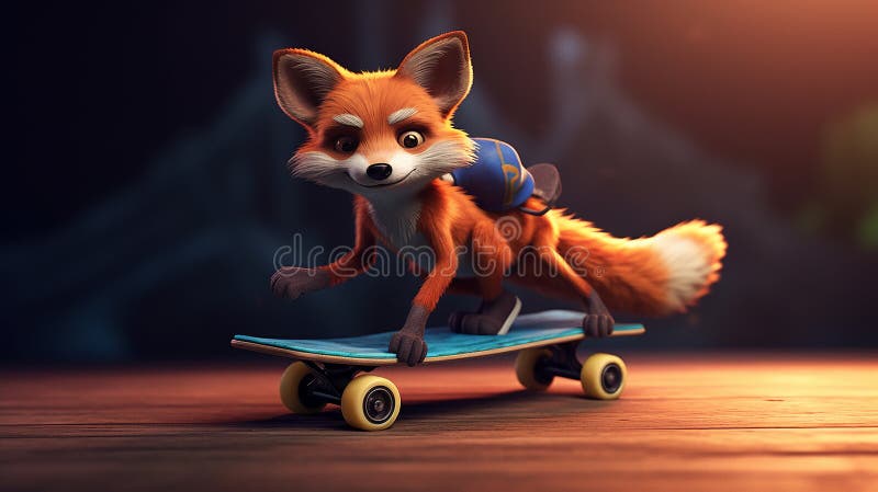 Image of a Fox Skateboarding. Created Using Ai Generative. Stock ...