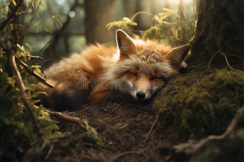 Image of a Fox Sleeping Lying on the Ground in the Forest. Wildlife ...
