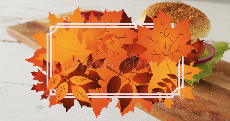 Image of Frame with Fall Leaves Over Hamburger Stock Photo - Image of ...