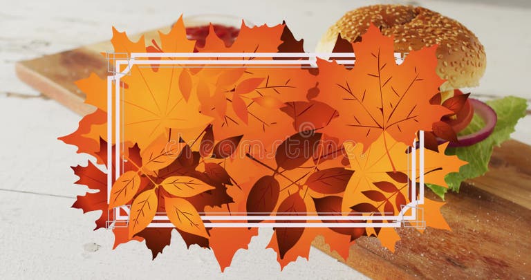 Image of Frame with Fall Leaves Over Hamburger Stock Photo - Image of ...