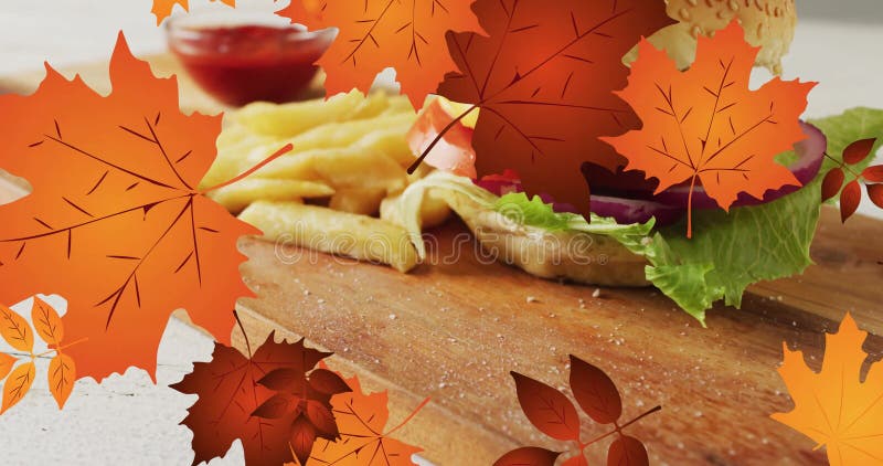 Image of Frame with Fall Leaves Over Hamburger Stock Image - Image of ...