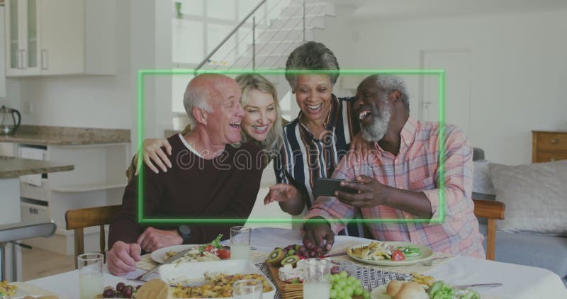 Image of Frame Over Diverse Group of Seniors Talking Stock Photo ...