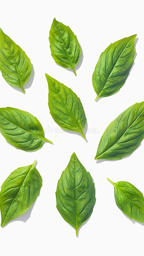 Image Fresh Basil Leaf Isolated Against White Backdrop, Showcasing ...