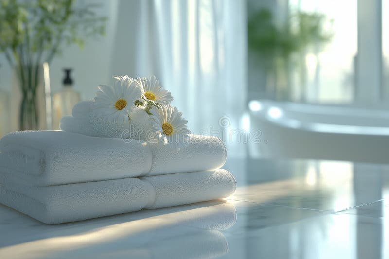 A Image of Fresh Clean Towels Perfectly Folded in a Modern Bathroom ...