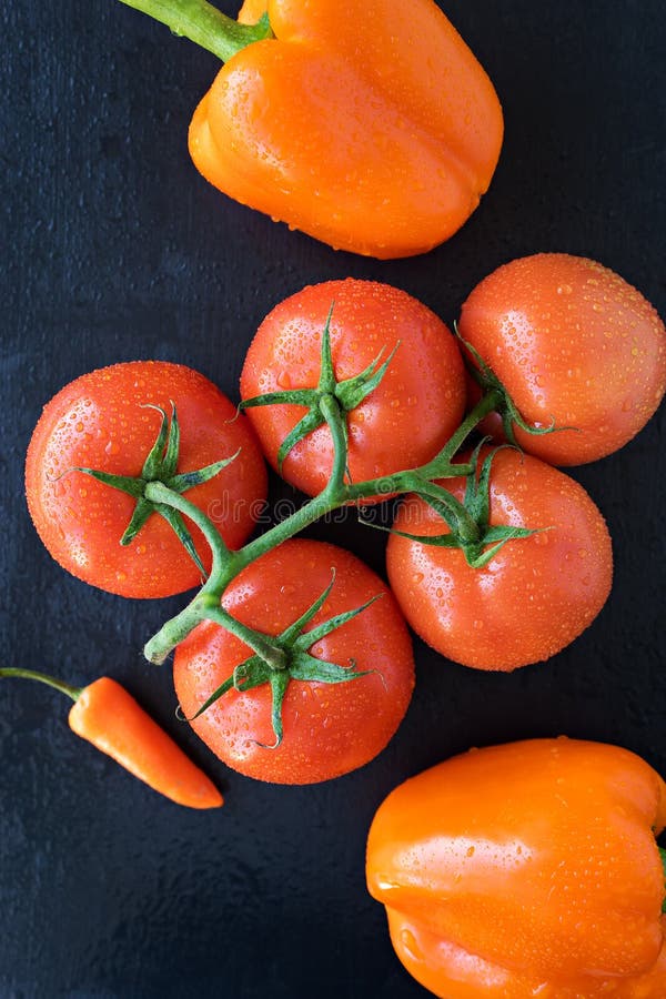 Image of Fresh Orange Vegetables on Black Background Stock Image ...