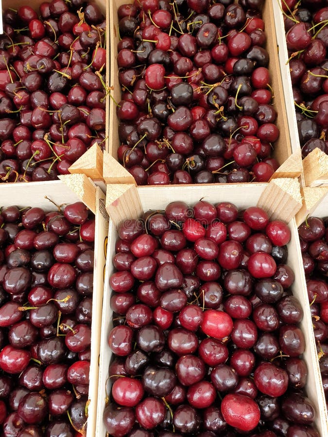Image of Fresh Red Cherries in Wooden Boxes Stock Photo - Image of ...