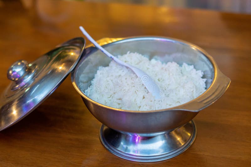 Cooked Rice White Rice Cooked in Iron Pot Stock Photo - Image of meat ...