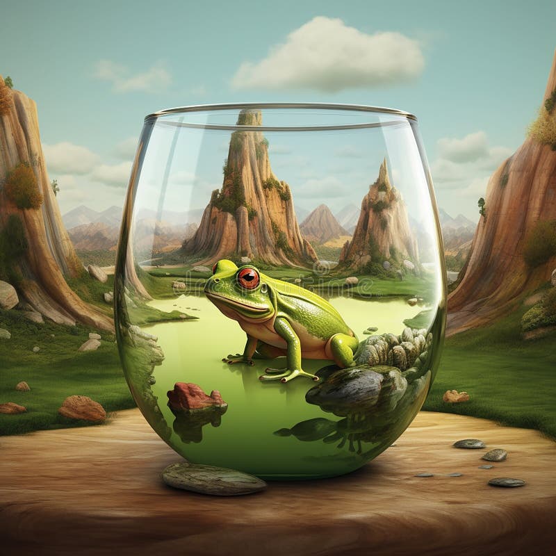 Frog in a Bowl with Landscape Around it. Stock Illustration ...