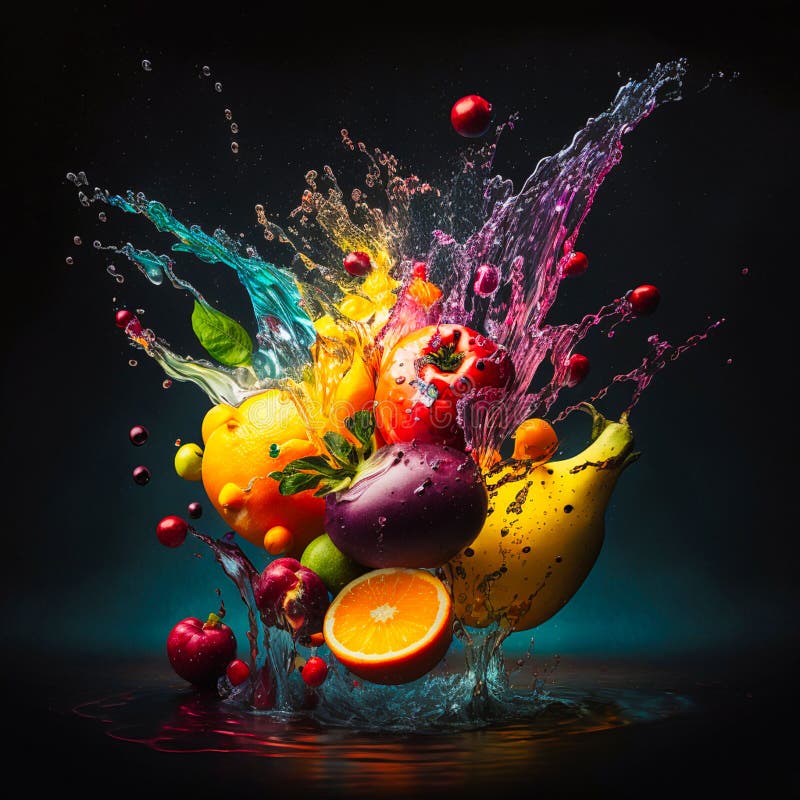 An Image of Fruits and Vegetables Being Splashed, Generative AI Stock ...