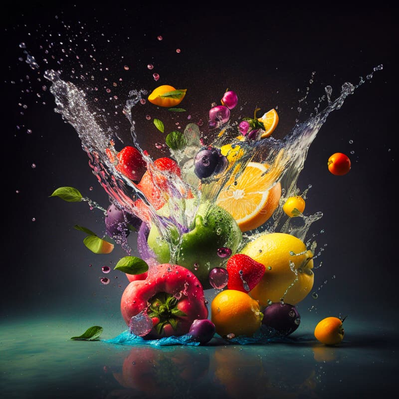 An Image of Fruits and Vegetables Being Splashed, Generative AI Stock ...