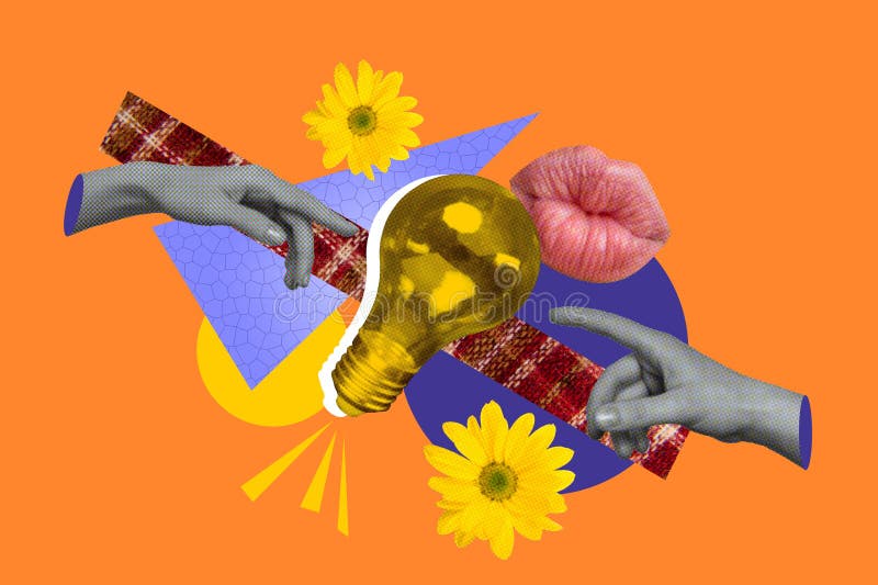 Image Full 3d Poster Trend Collage of Hands Point Light Bulb Mouth Lips ...