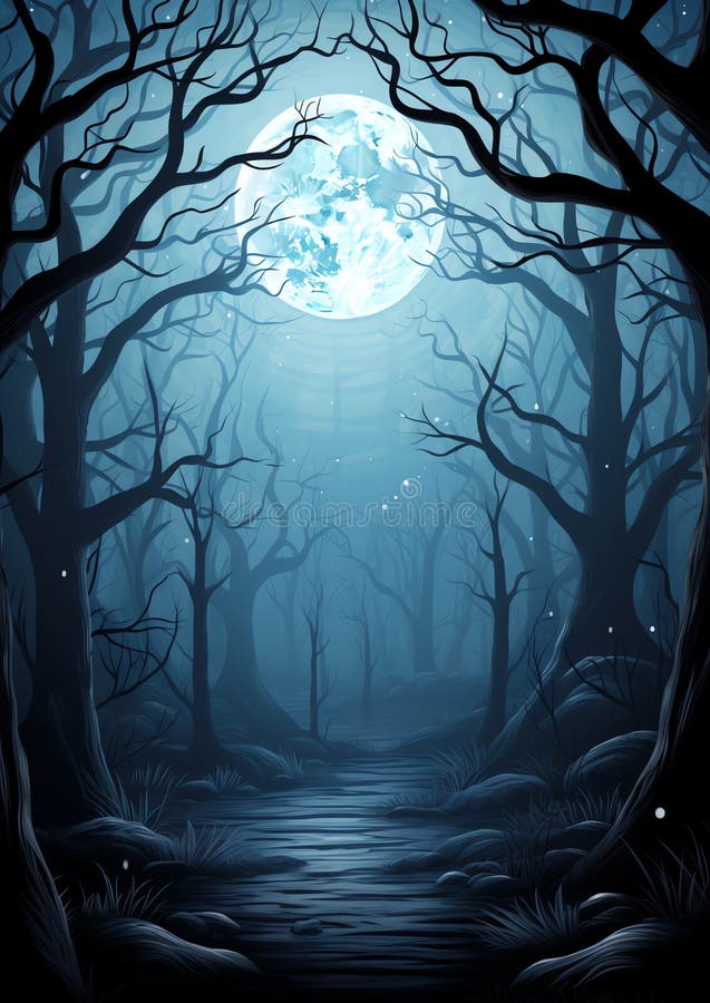 A Full Moon Casting an Eerie Glow Over a Creepy Forest Halloween Frame ...