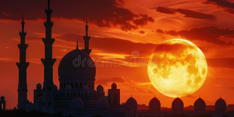 Full Moon Over a Building stock illustration. Illustration of generated ...