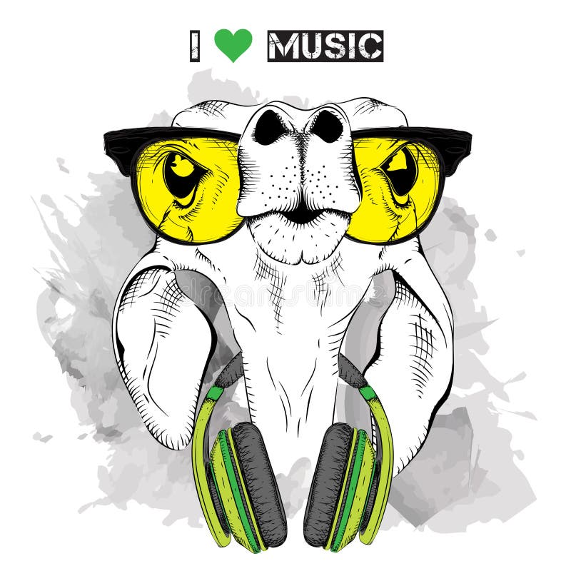 The Image of a Funny Roe Deer in the Glasses and Headphones. Vector ...