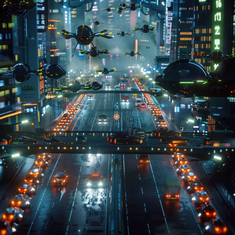 Image of a Future City with Technology Stock Illustration - Illustration of construction, future ...