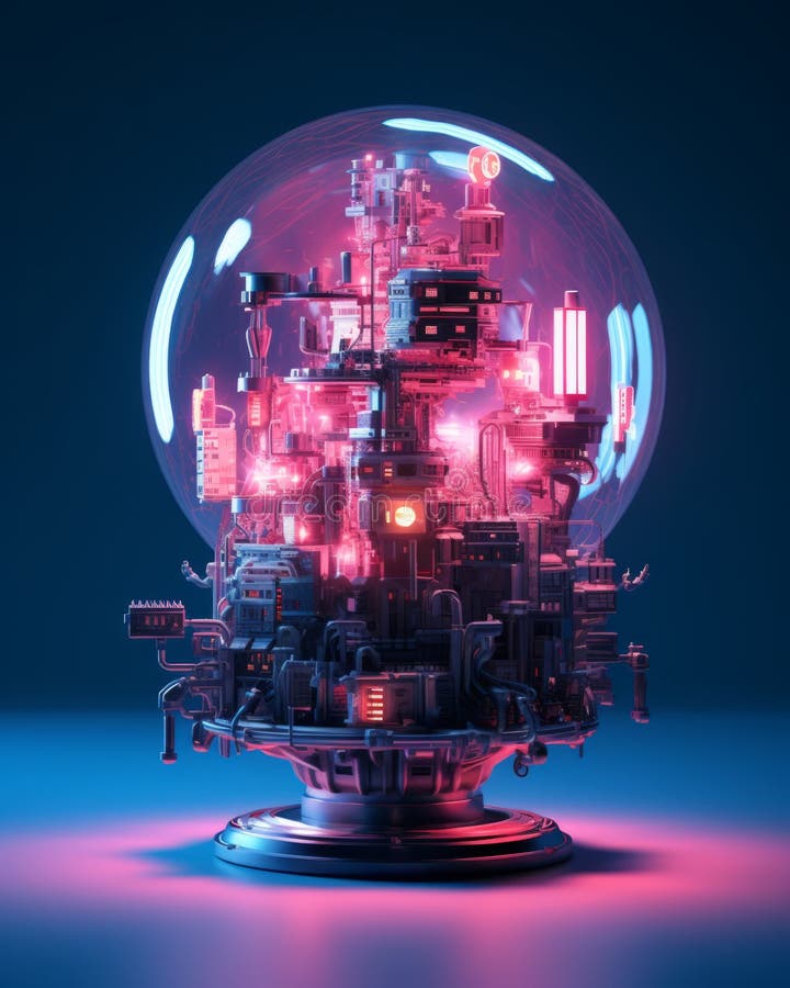 An Image of a Futuristic City Inside a Glass Sphere Stock Illustration ...