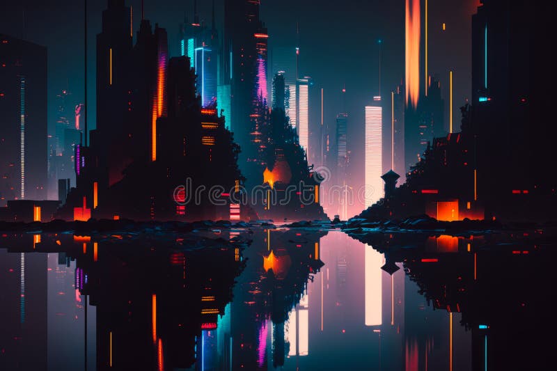 An Image of Futuristic City at Night. Generative AI Stock Illustration ...
