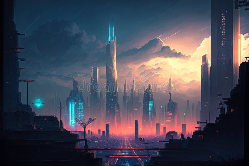 An Image of Futuristic City at Night. Generative AI Stock Illustration ...