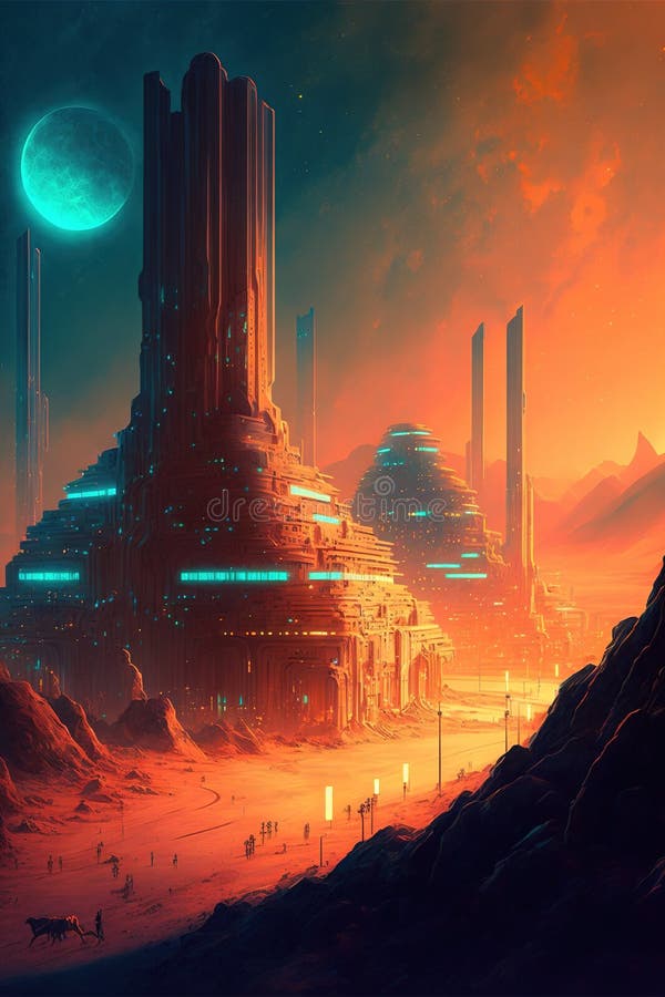 Image of Futuristic Cityscape on Desert, Created Using Generative Ai ...