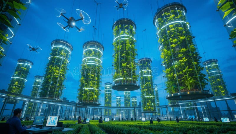 Futuristic Vertical Farming: a Technological Revolution in Agriculture Stock Illustration ...