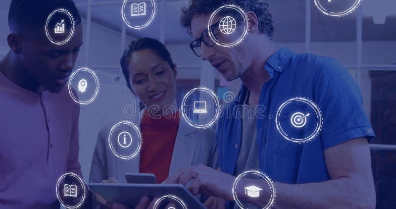 Image of 5g Text and Digital Icons Processing Over Diverse People Using ...