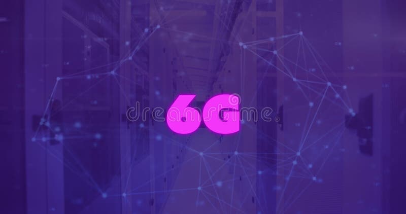 Image of 6g Text and Network of Connections Over Server Room Stock ...