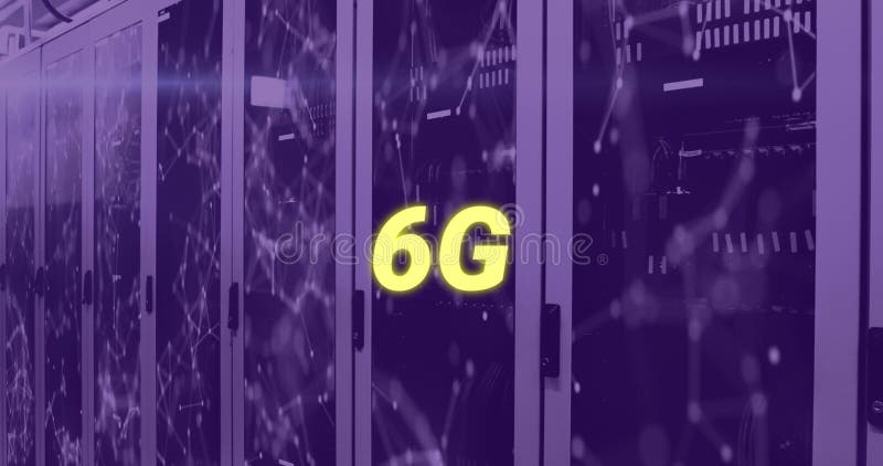 Image of 6g Text with Network of Connections Over Server Room Stock ...