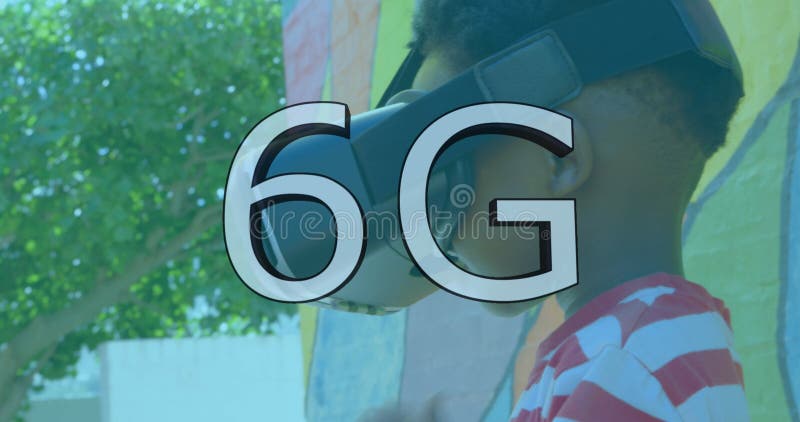 Image of 6g Text Over Boy Wearing Vr Headset in Playground Stock Photo ...