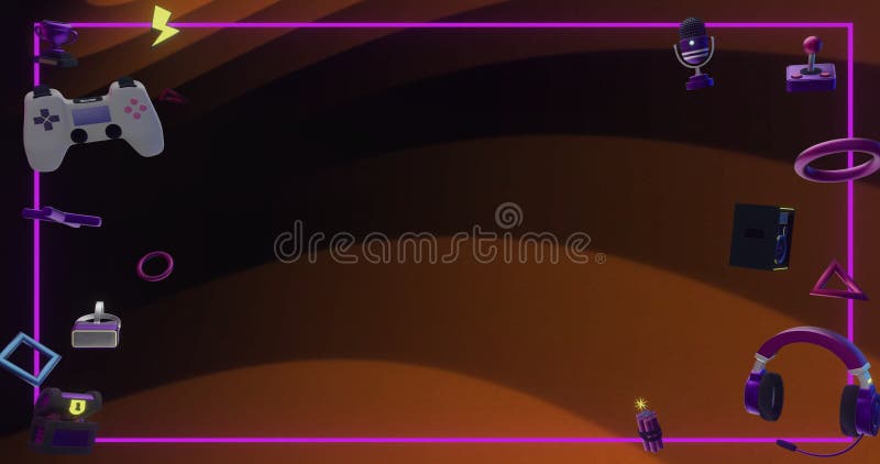 Image of Game Controllers, Shapes, Icons and Pink Frame Over Flashing ...