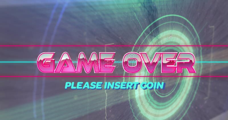 Image of Game Over Please Insert Coin Text Over Light Trails and ...