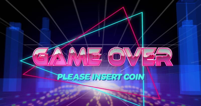 Image of Game Over, Please Insert Coin Text Over Triangle Against 3d ...