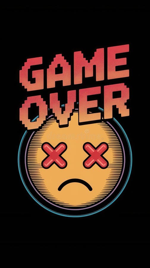 A Image of a Game Over Sign with a Dead Yellow Emoji Stock Illustration ...