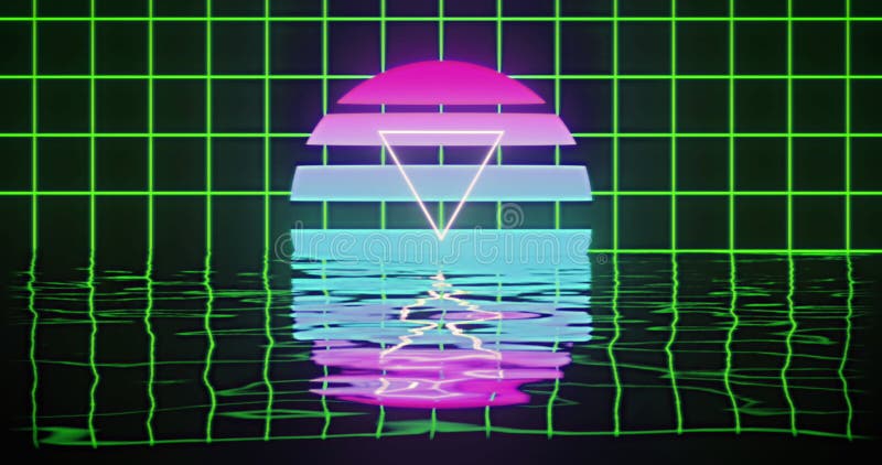 Image of Game Over Text Over a Grid and Digital Sunset Stock ...